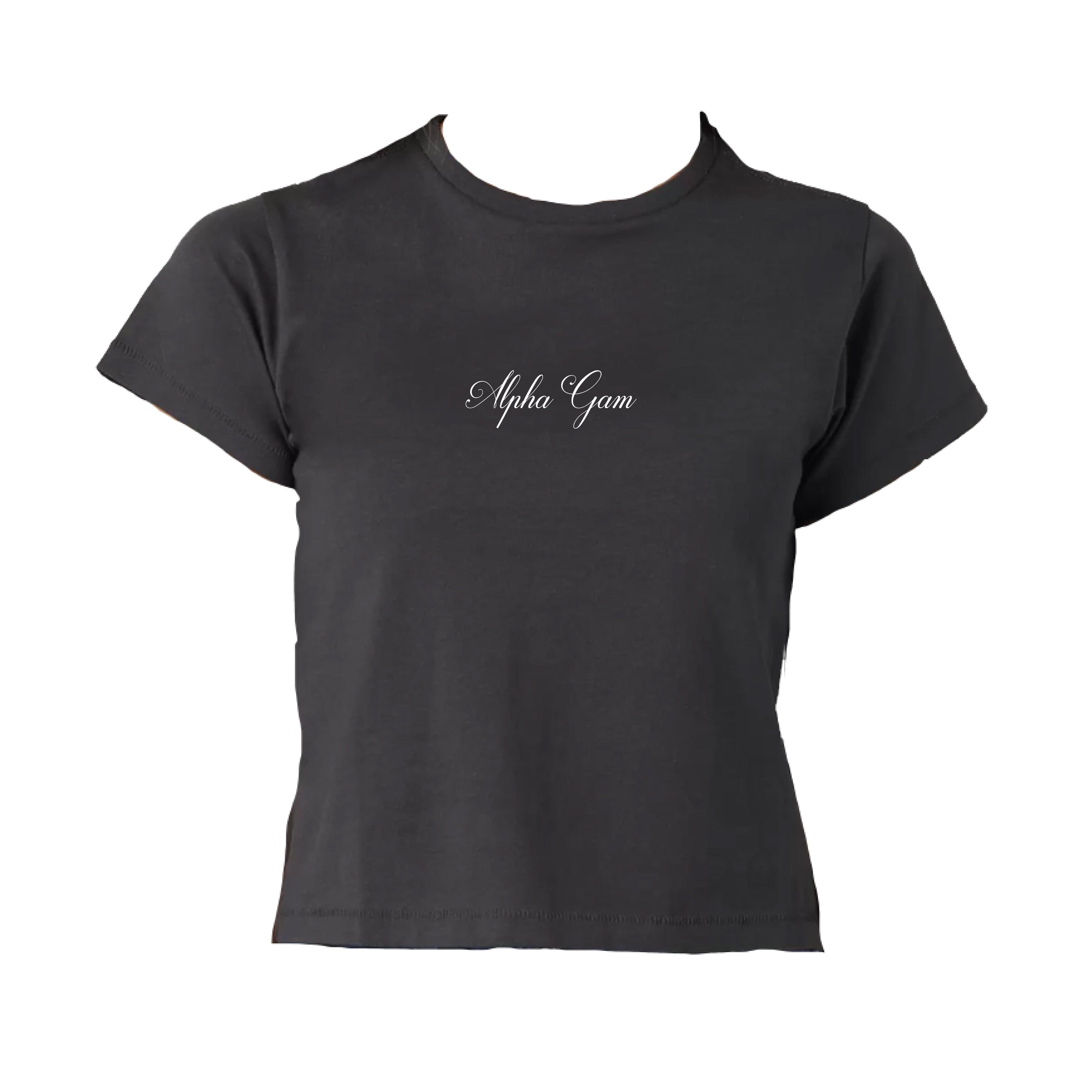 Black Cursive Embroidered Baby Tee by Ali & Ariel | Sorority Apparel ...